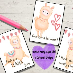 Printable Cuddly Llama Valentine's Day Cards, Llama Classroom Valentine ...