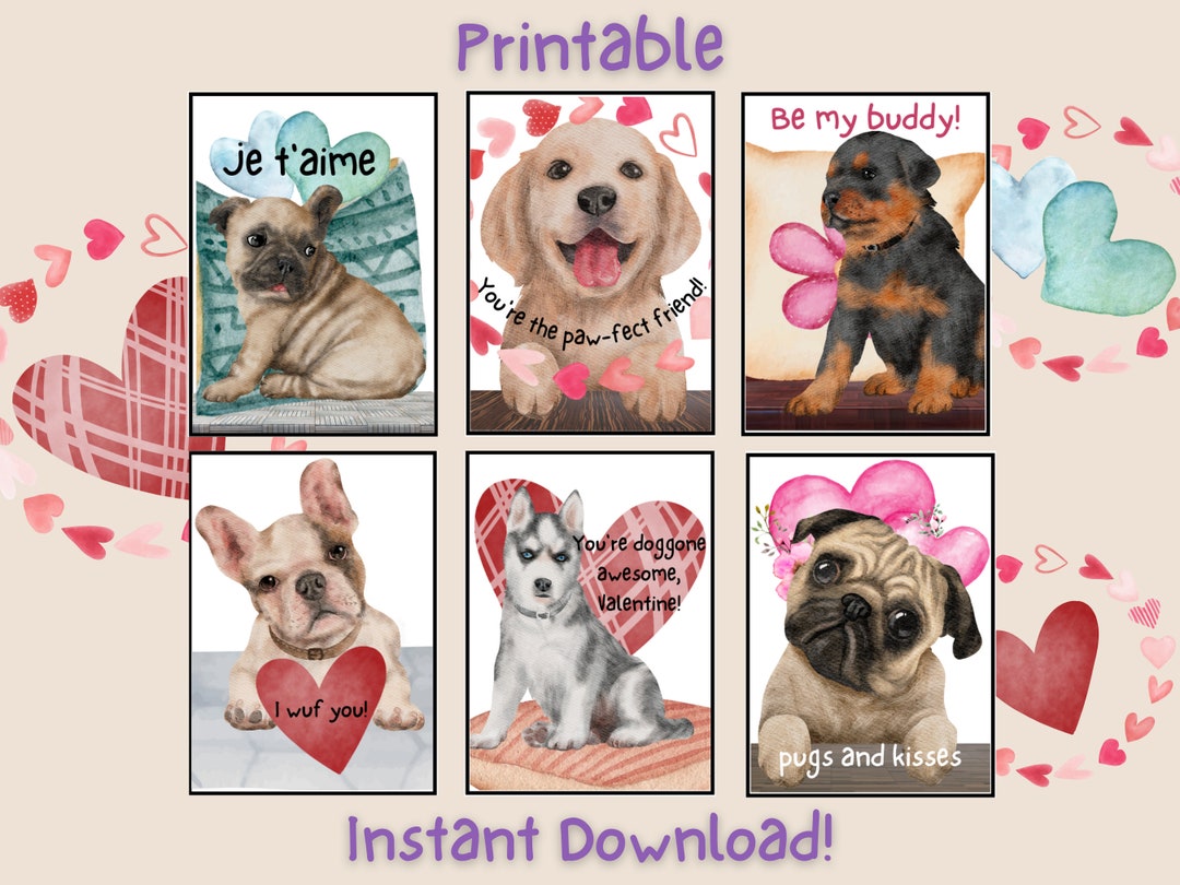 Printable Puppy Valentine's Day Cards, Puppy Classroom Valentine's Day ...