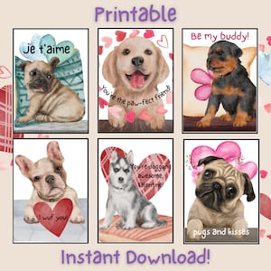 Printable Puppy Valentine's Day Cards, Puppy Classroom Valentine's Day ...