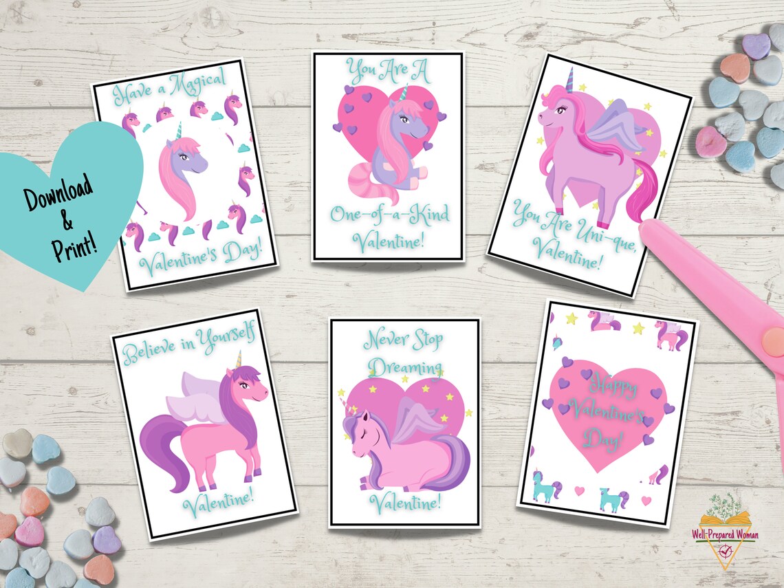 Printable Unicorn Valentine's Day Cards, Unicorn Classroom Valentine's ...