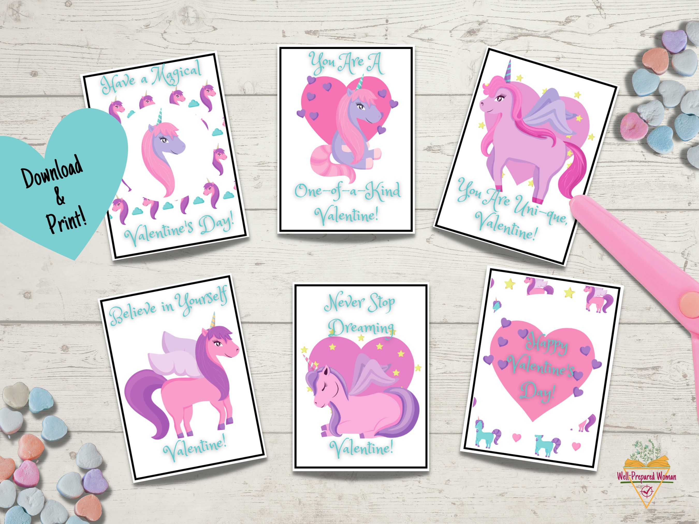 Printable Unicorn Valentine's Day Cards, Unicorn Classroom Valentine's ...