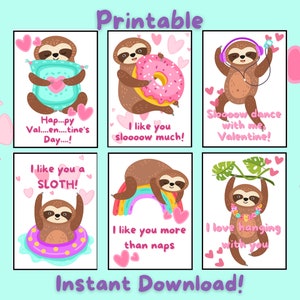 Printable Sloth Valentine's Day Cards, Sloth Classroom Valentine's Day ...