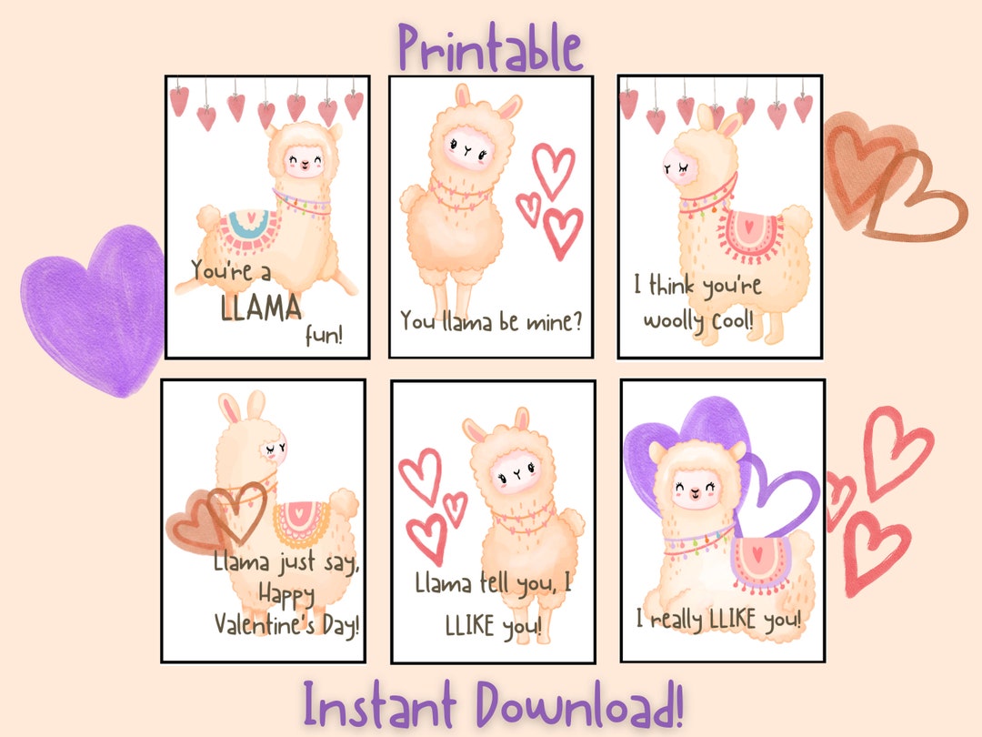 Printable Cuddly Llama Valentine's Day Cards, Llama Classroom Valentine ...