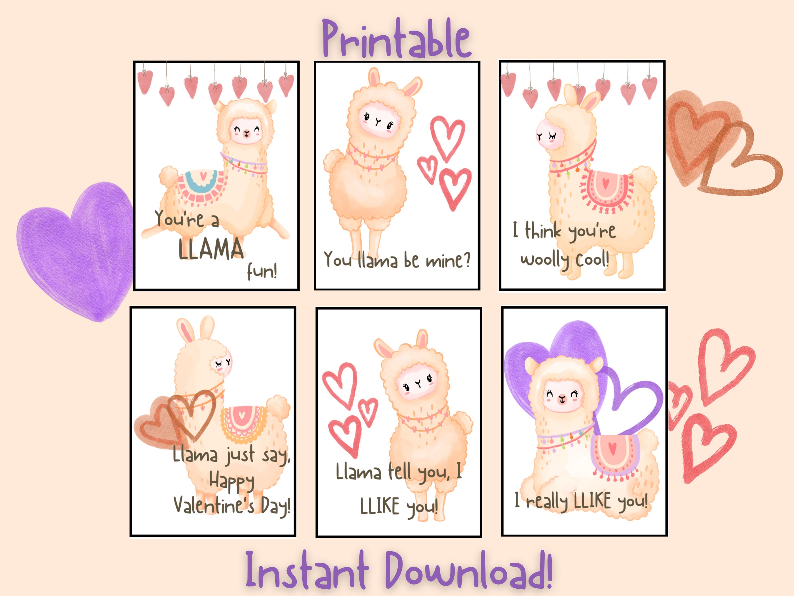 Printable Cuddly Llama Valentine's Day Cards, Llama Classroom Valentine ...