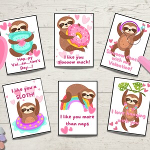Printable Sloth Valentine's Day Cards, Sloth Classroom Valentine's Day ...