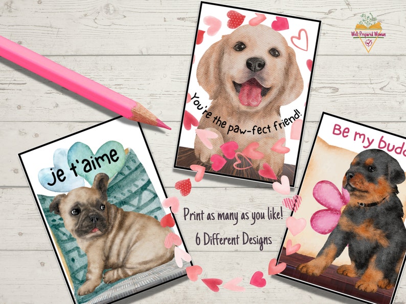 Printable Puppy Valentine's Day Cards Puppy Classroom - Etsy