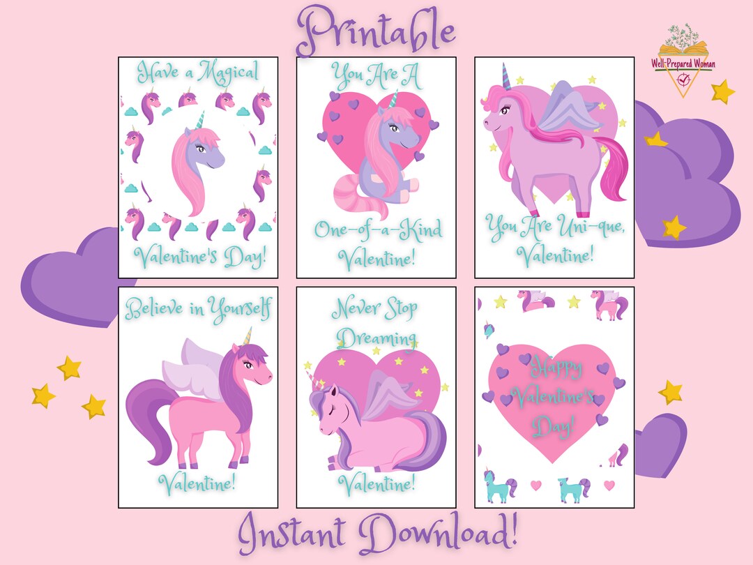 Printable Unicorn Valentine's Day Cards, Unicorn Classroom Valentine's ...