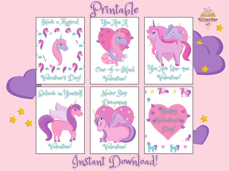 Printable Unicorn Valentine's Day Cards, Unicorn Classroom Valentine's ...