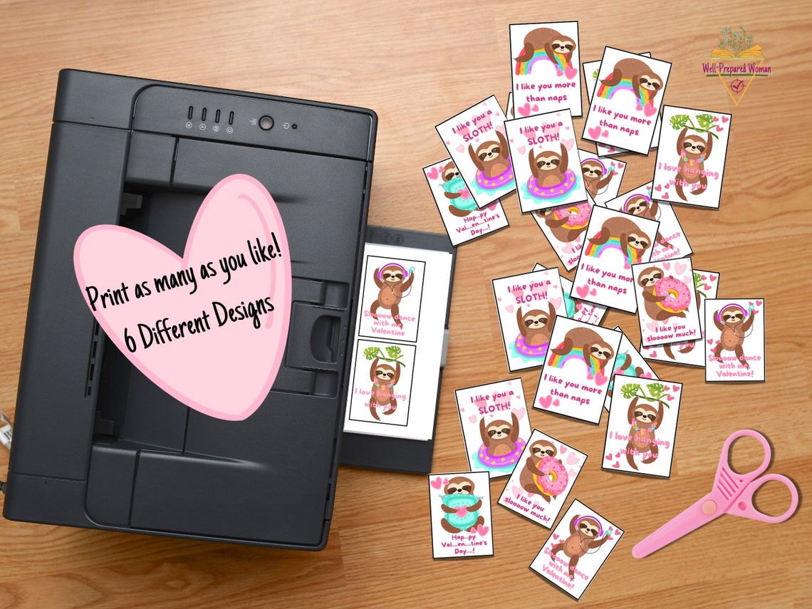 Printable Sloth Valentine's Day Cards, Sloth Classroom Valentine's Day ...