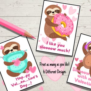 Printable Sloth Valentine's Day Cards, Sloth Classroom Valentine's Day ...