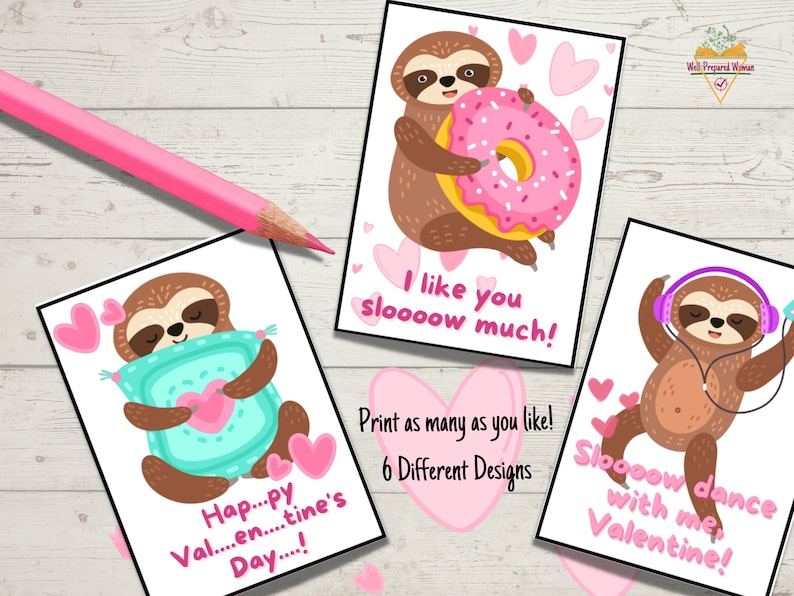 Printable Sloth Valentine's Day Cards, Sloth Classroom Valentine's Day ...