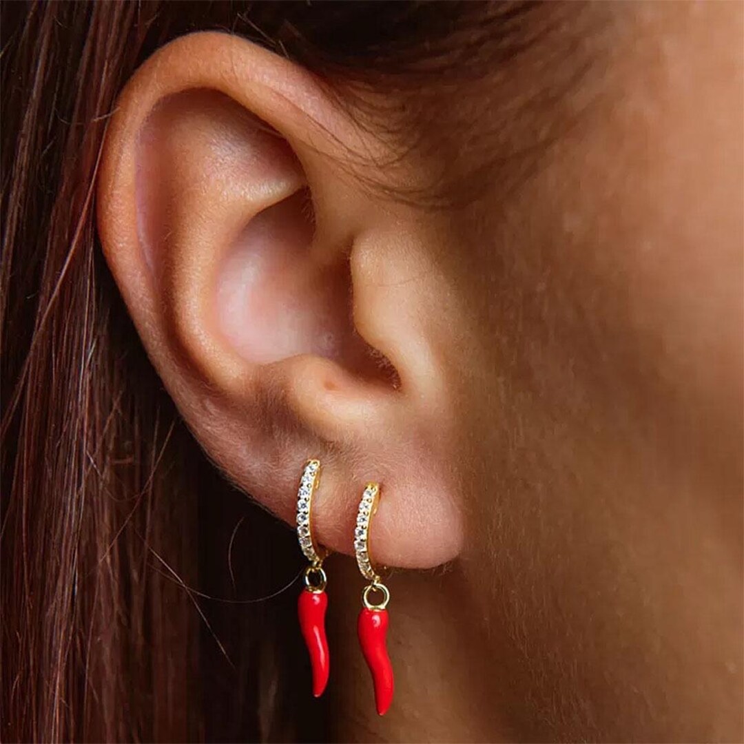 Chilli Charm Earrings - Sterling Silver 18k Gold Plated - Etsy