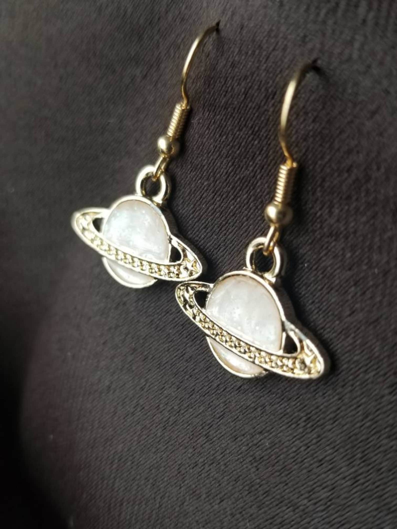 Gold Saturn Earrings Planet Dangle Earrings Resin Colored Etsy Sweden