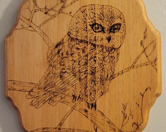 Owl With Hollowed Out Log Tree - Wood Burning - Etsy