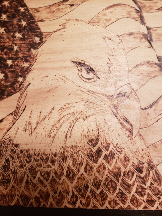 Bald Eagle in Front of Flag Wood Burning - Etsy