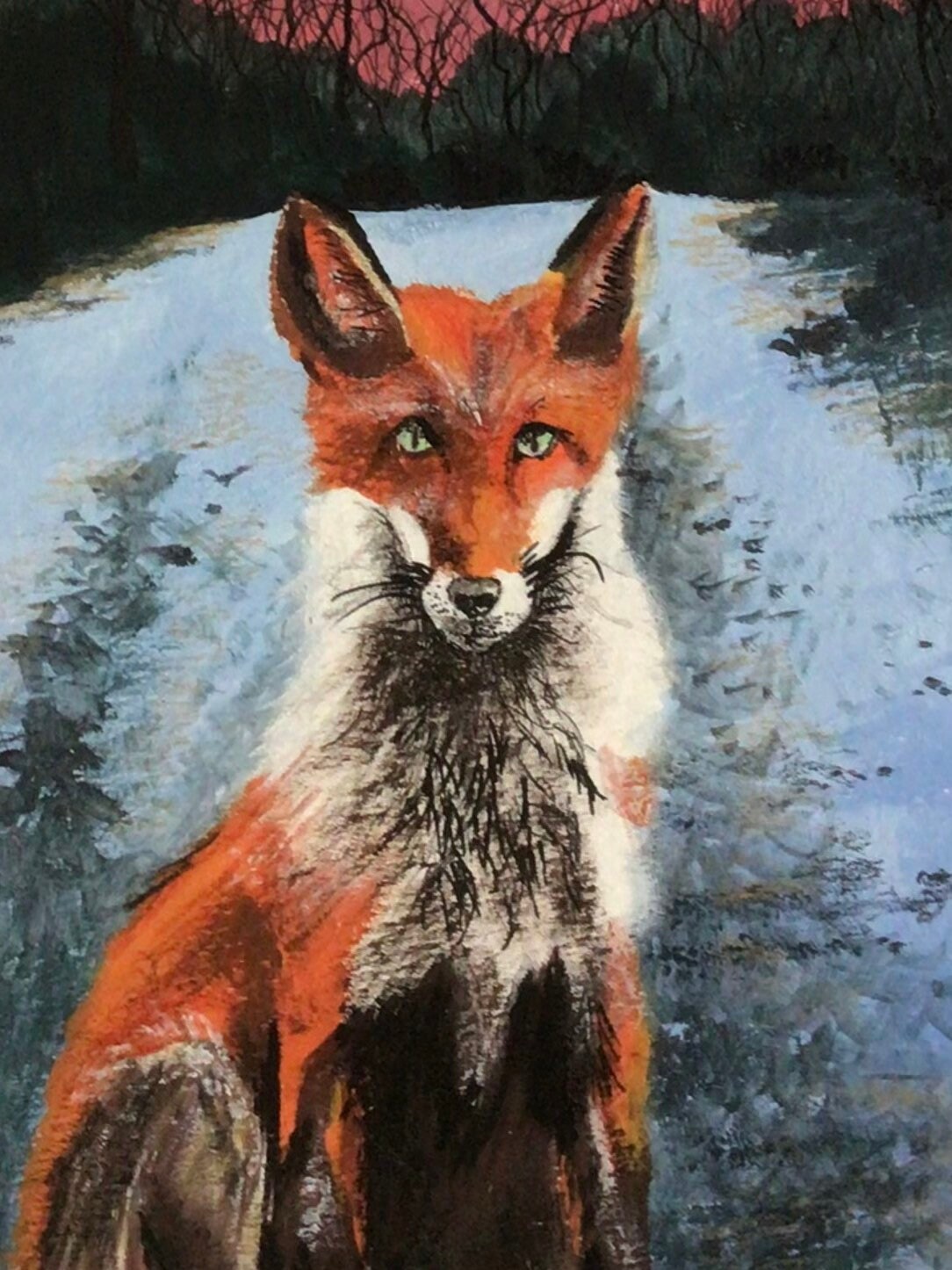 Moon Fox Art Print, Forest Moon Art Print, Fox in Snow Art, Night Fox ...