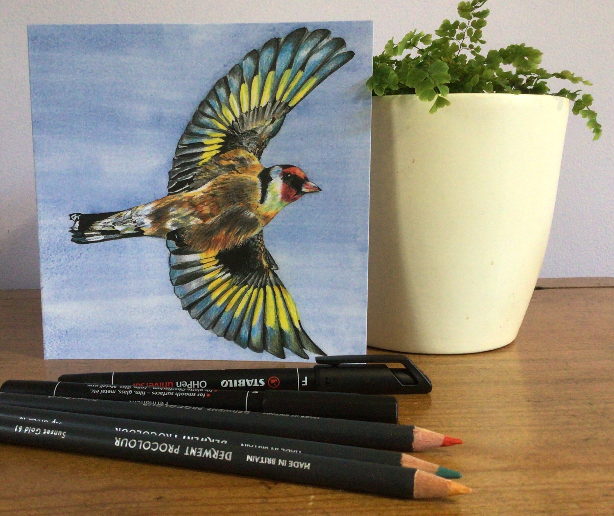 Goldfinch Note Card, Bird Lovers Card, Flying Bird Card, Square Bird ...