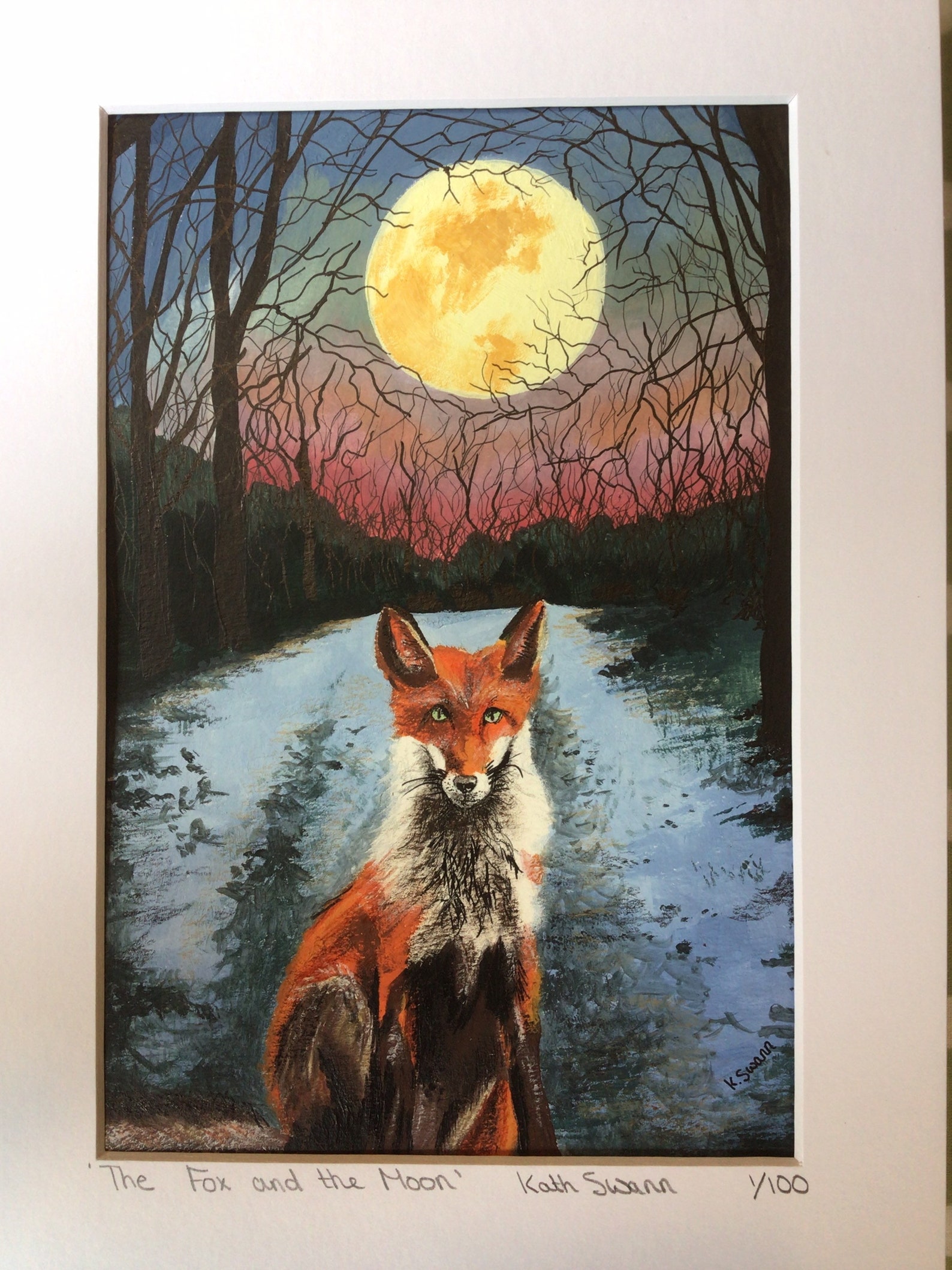 Moon Fox Art Print, Forest Moon Art Print, Fox in Snow Art, Night Fox ...