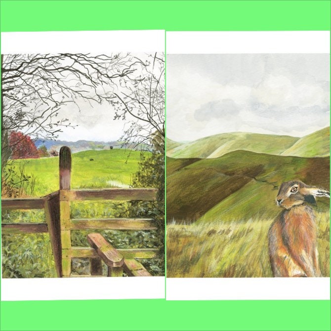 Country Card Pair, Rural Card Pack, Shropshire Hill Card, A6 Hill View ...