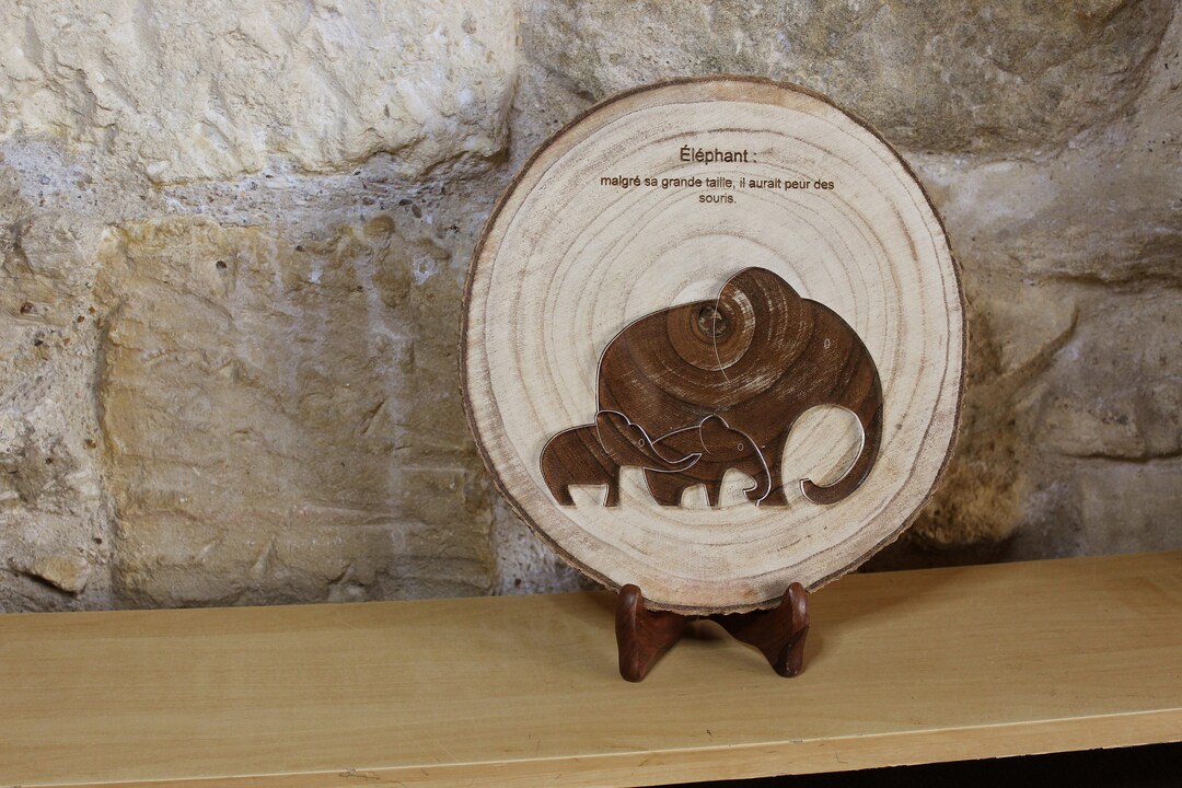 Elephant Puzzle, Family, Engraved on Wooden Slice - Etsy