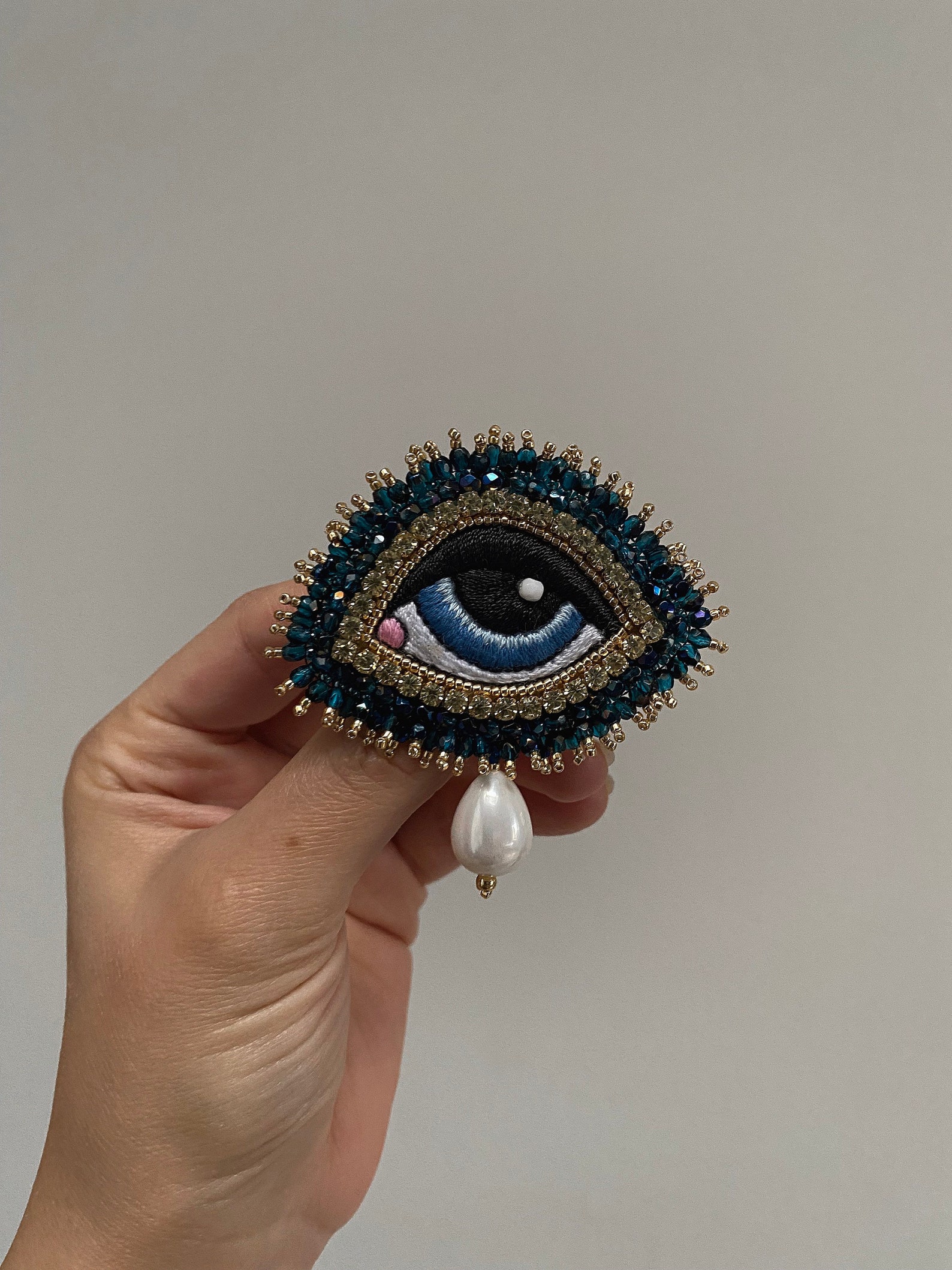 Evil Eye Brooch With Seashell Pearl Nazar Brooch Protection Amulet ...