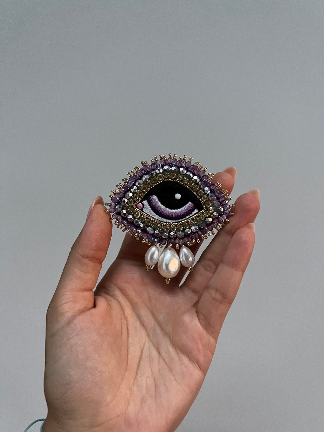 Evil Eye Brooch With Seashell Pearl Nazar Brooch Protection Amulet ...