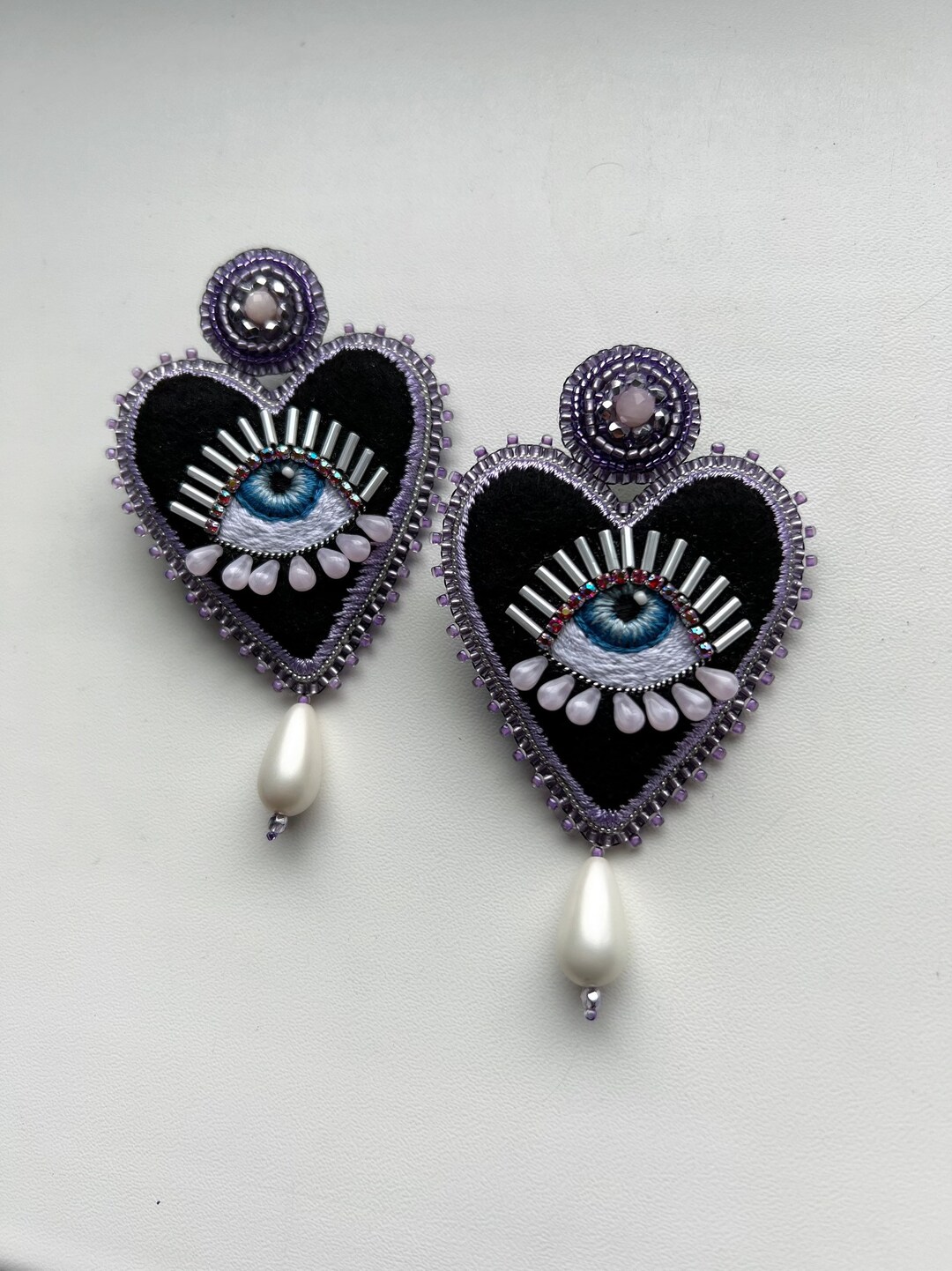 Natural Seashell Pearl Evil Eye Earrings Purple Lovers Eye Beaded ...