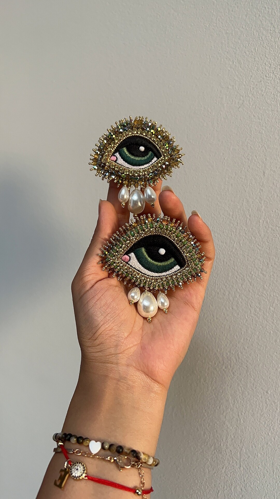 Set Evil Eye Brooch With Seashell Pearl Nazar Brooch Protection Amulet ...