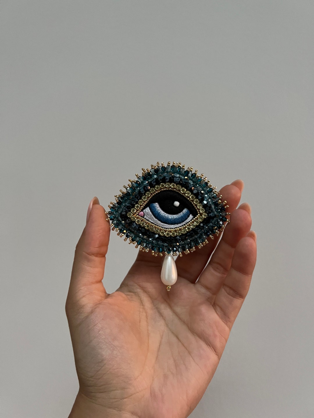 Evil Eye Brooch With Seashell Pearl Nazar Brooch Protection Amulet ...