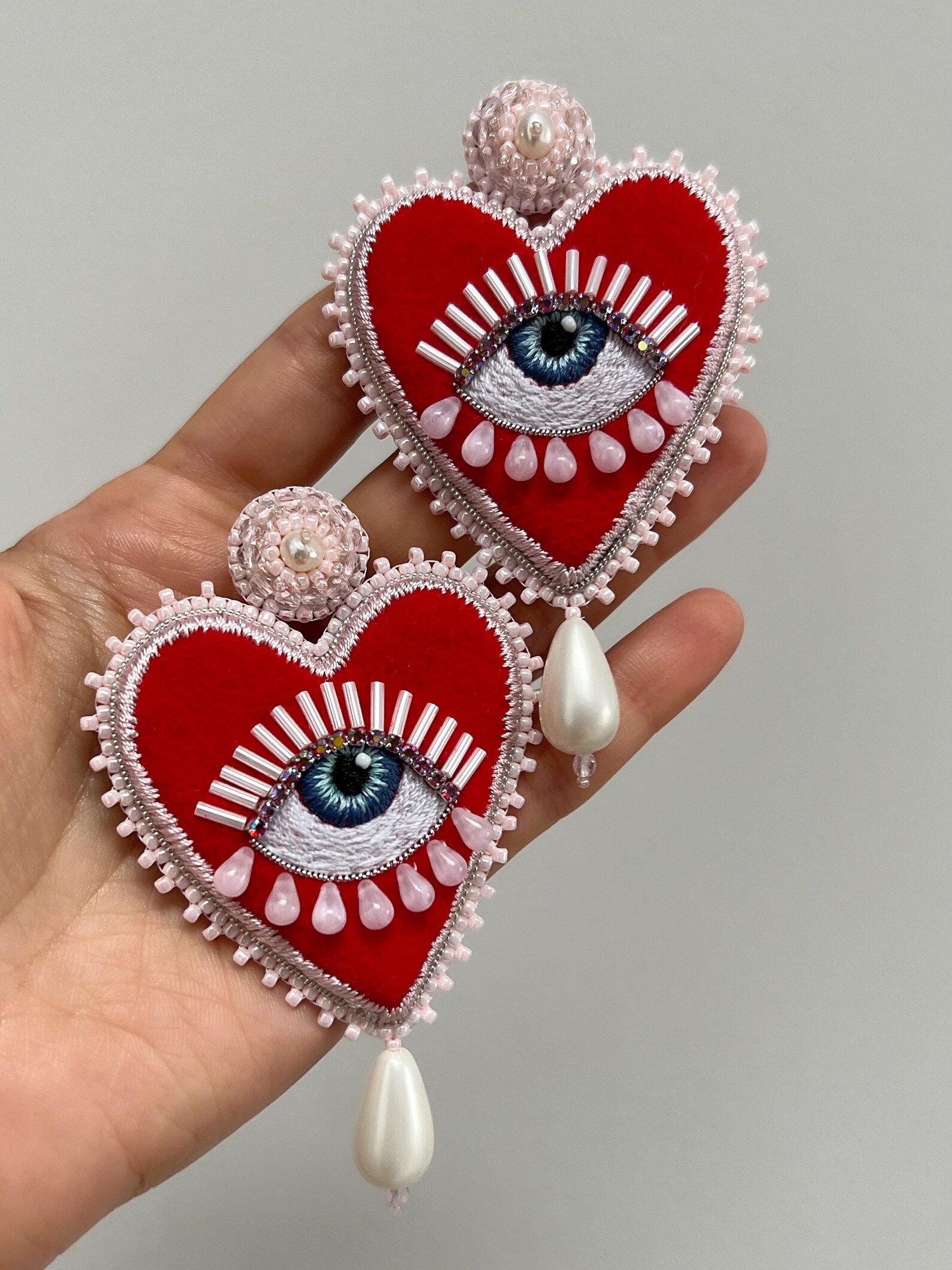 Natural Seashell Pearl Evil Eye Earrings Red Lovers Eye Beaded - Etsy