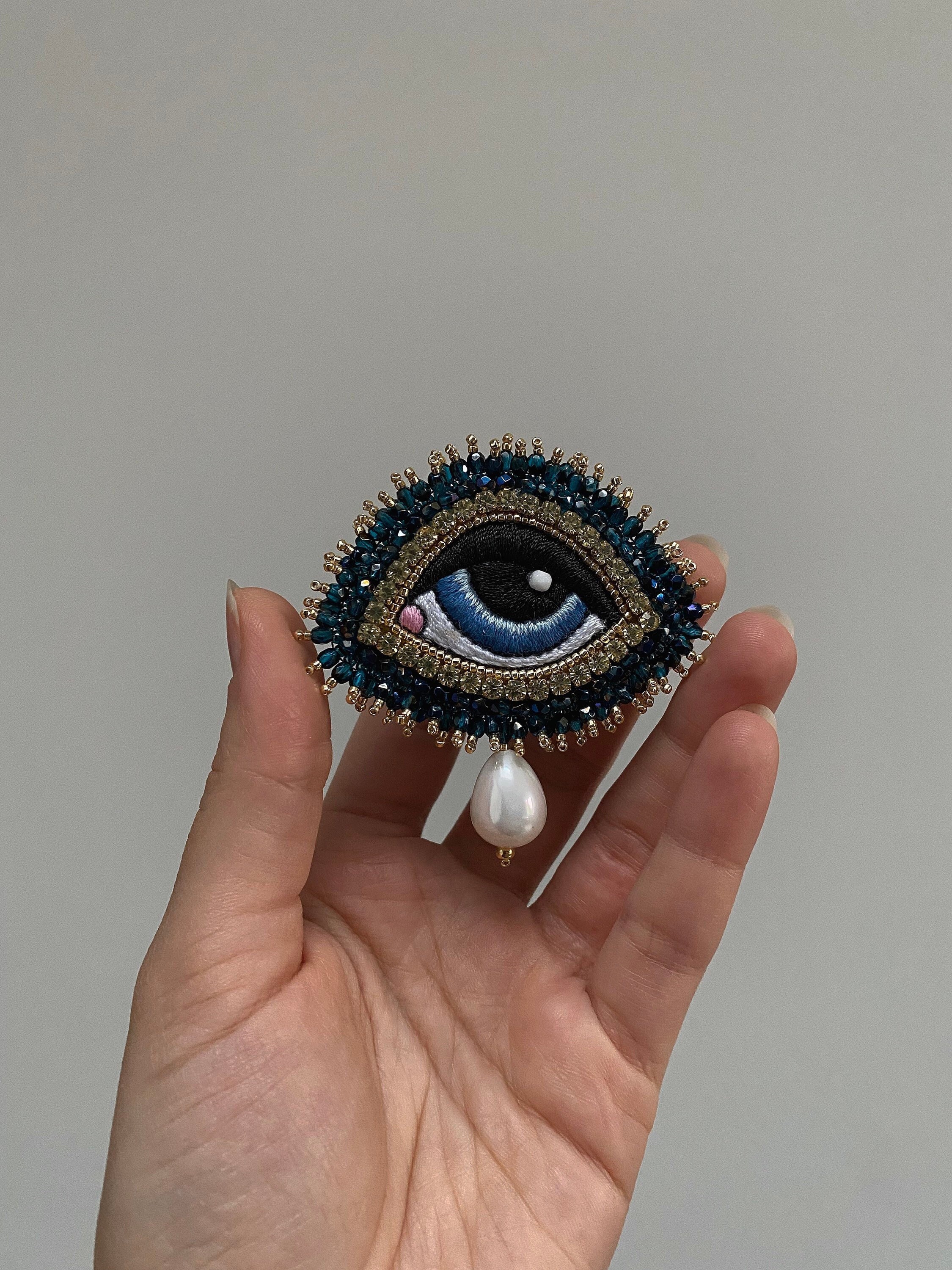 Evil Eye Brooch With Seashell Pearl Nazar Brooch Protection Amulet ...