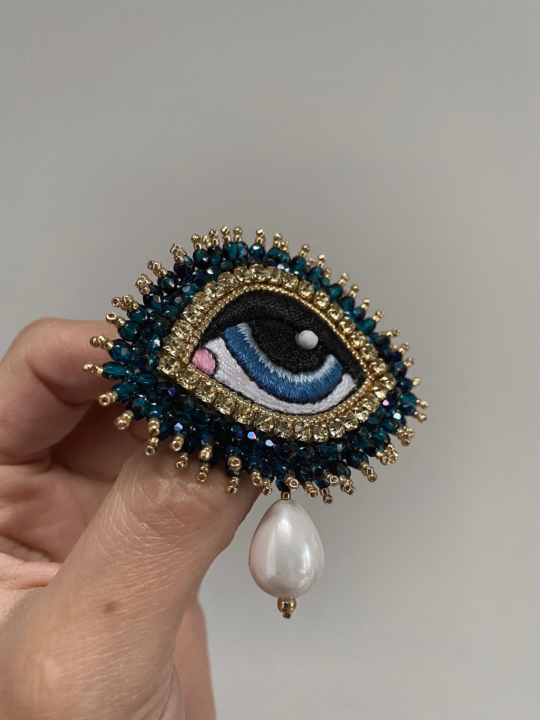 Evil Eye Brooch With Seashell Pearl Nazar Brooch Protection Amulet ...