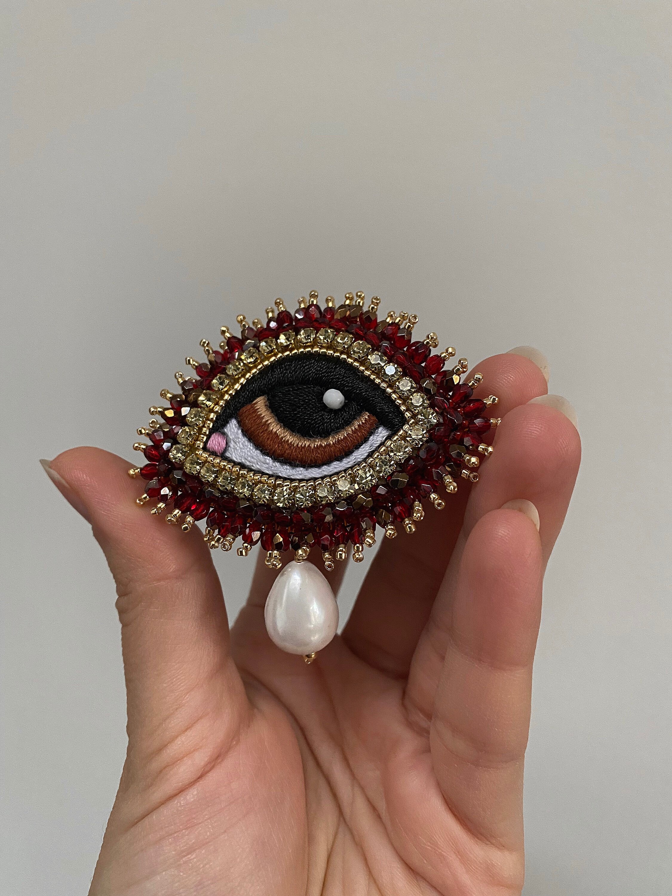 Evil Eye Brooch With Seashell Pearl Nazar Brooch Protection Amulet ...