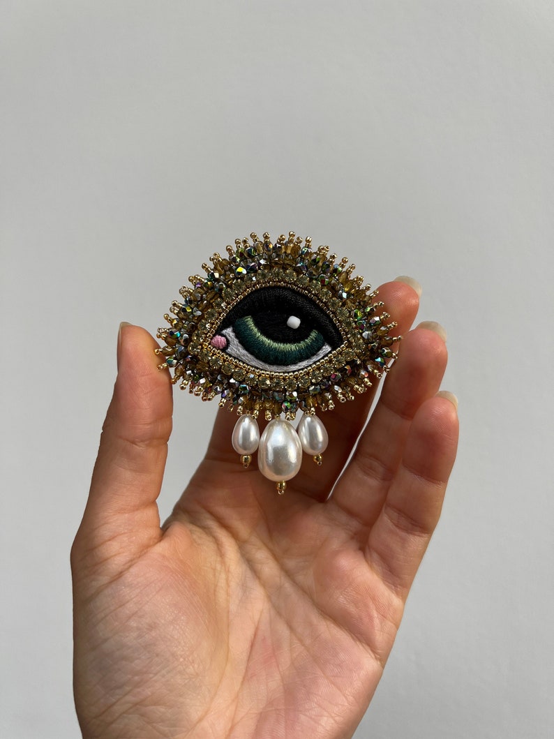 Evil Eye Brooch With Seashell Pearl Nazar Brooch Protection Amulet ...