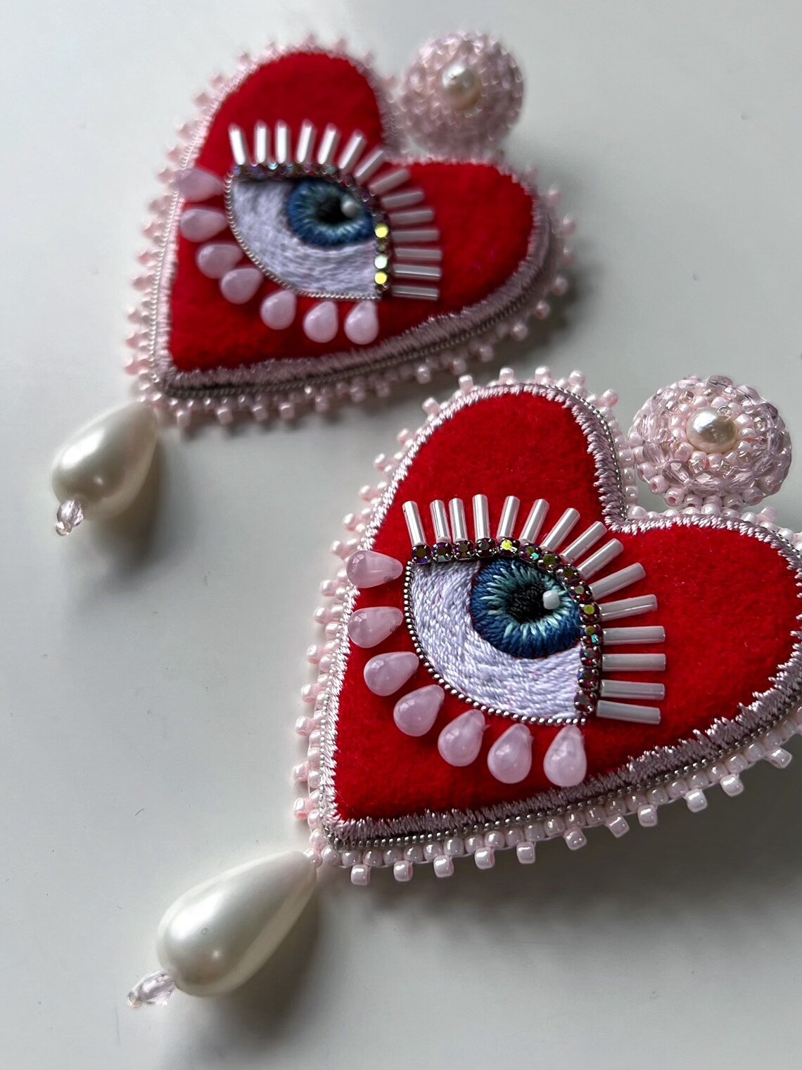 Natural Seashell Pearl Evil Eye Earrings Red Lovers Eye Beaded - Etsy