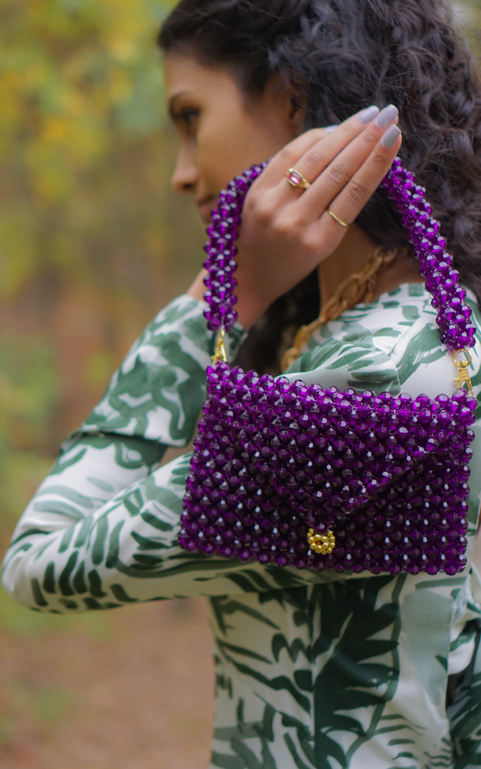 Handmade Customizable Beaded Shoulder Bag - Red, Orange, Pink, Green ...