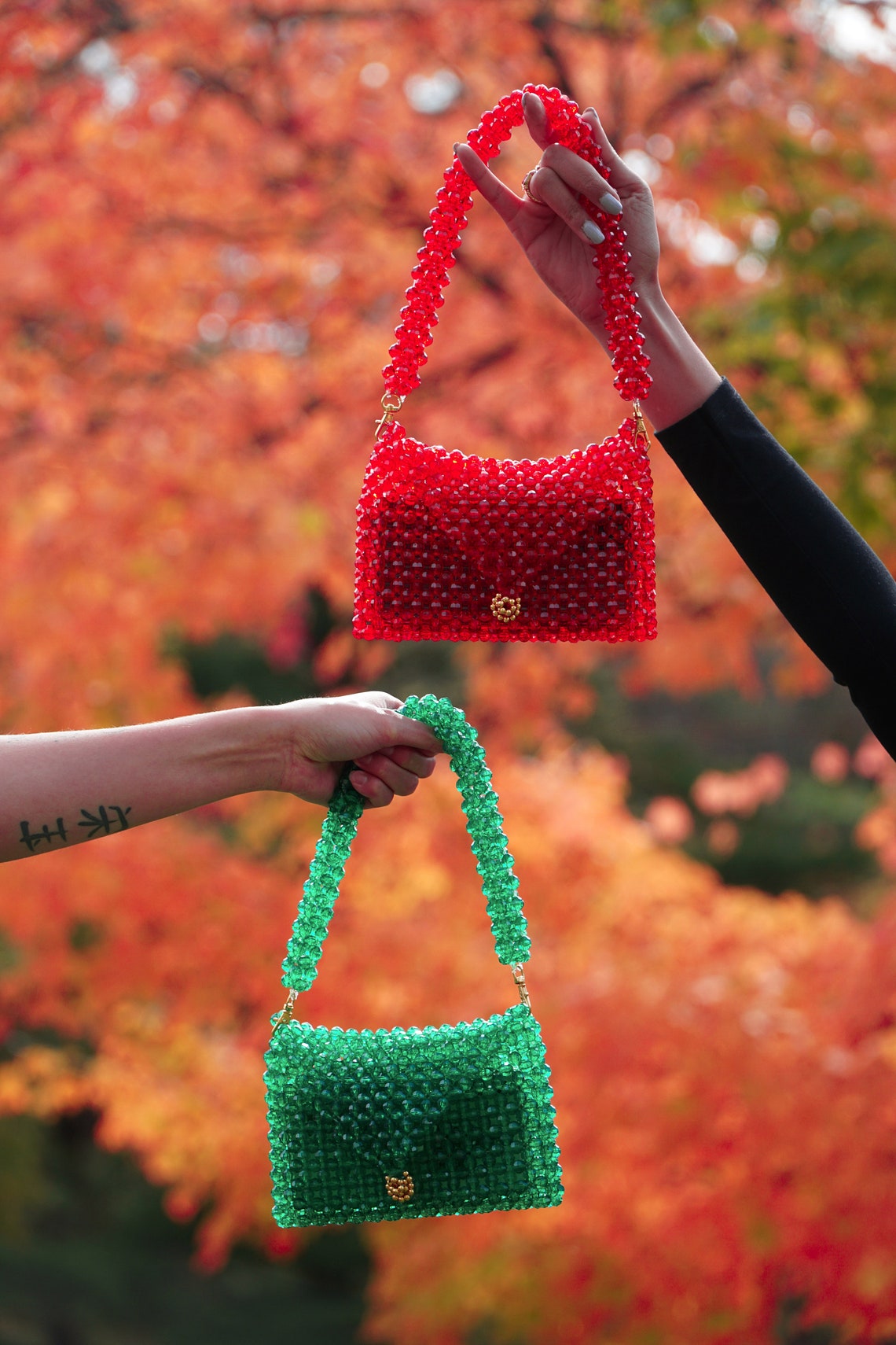 Handmade Customizable Beaded Shoulder Bag Red Orange Pink - Etsy