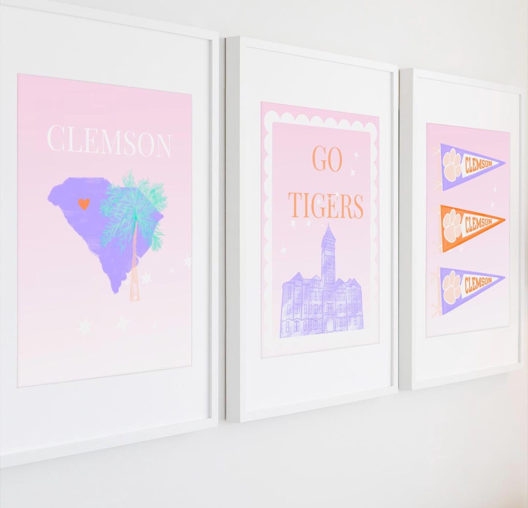 Clemson University Dorm Wall Art Digital Download, Set of 3 , Go Tigers ...