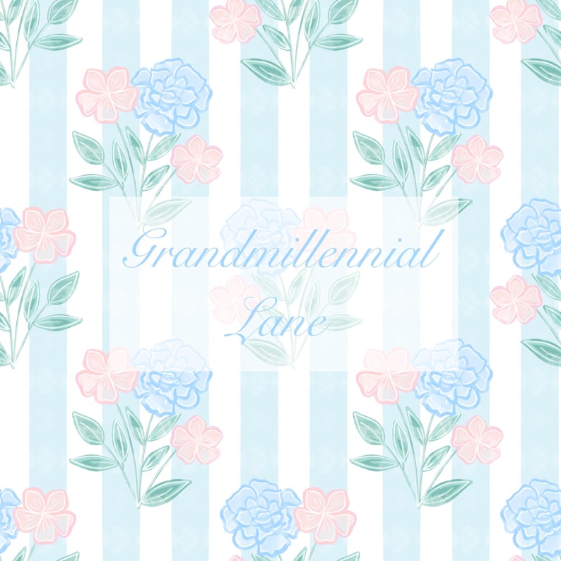 Blue and Green Grandmillennial Pattern Seamless - Etsy