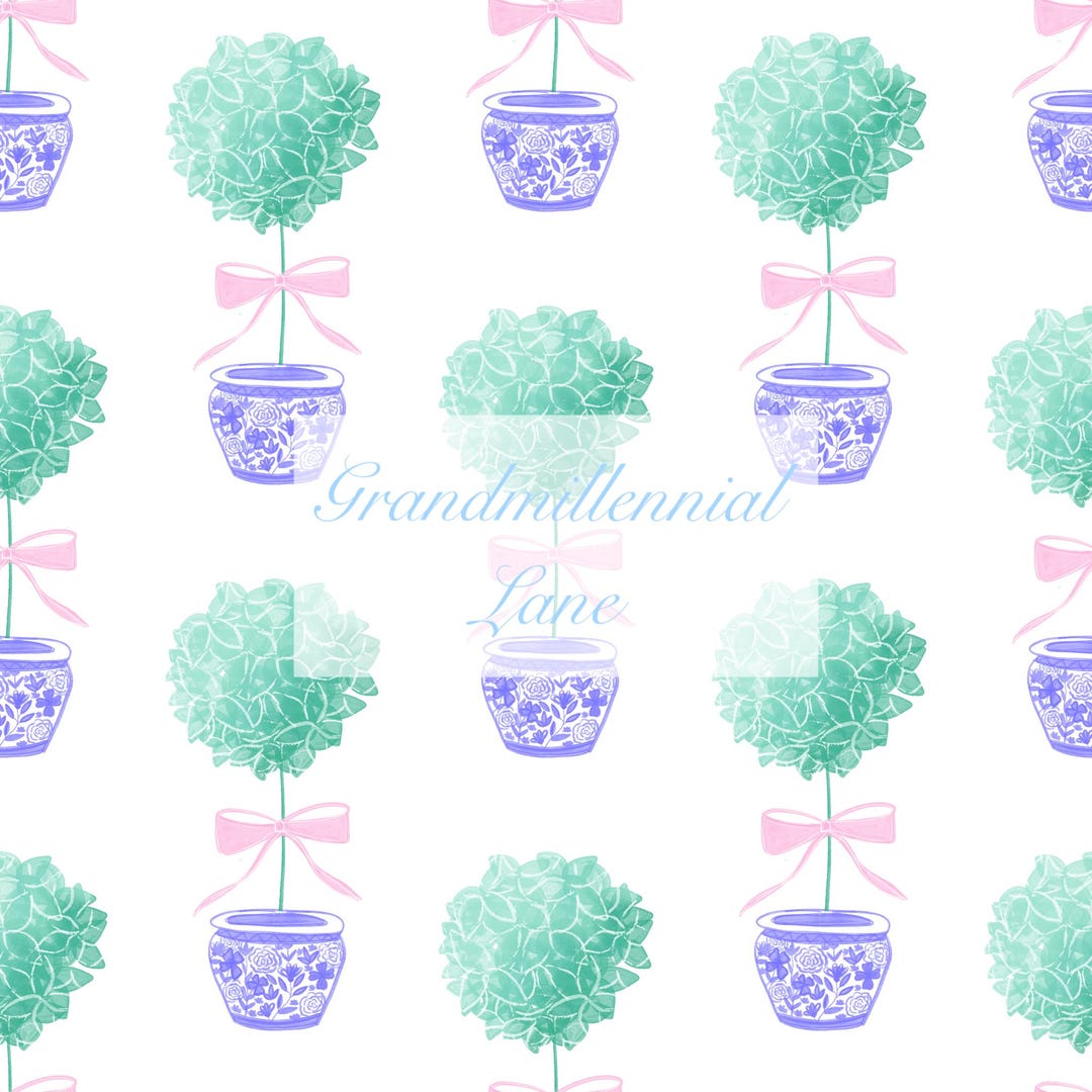 Topiary Grandmillennial Bow Pattern Seamless - Etsy