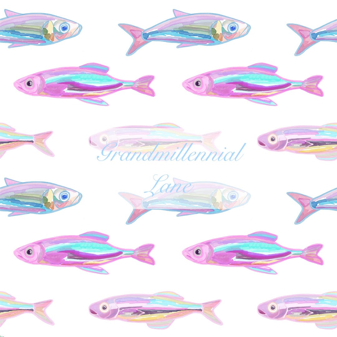 Rainbow Sardine Pink Fish Grandmillennial Hydrangea Bow Pattern ...
