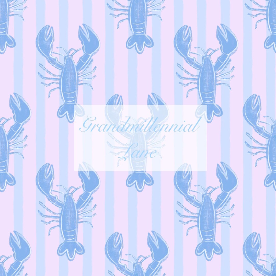 Blue Lobster Grandmillennial Background Seamless Pattern - Etsy
