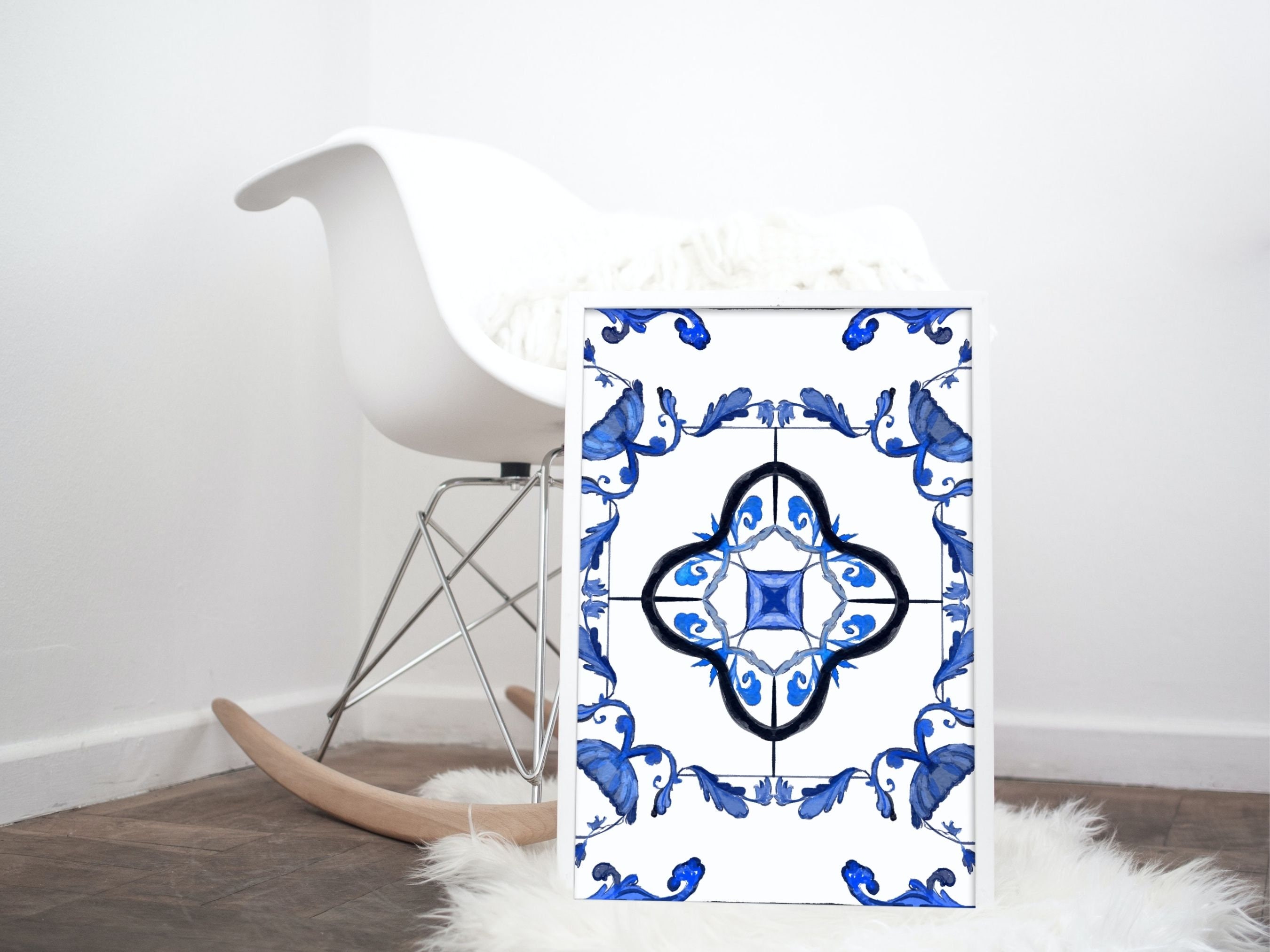 Azulejos Portuguese Clip Art,watercolor Blue Squere Vintage Tiles ...