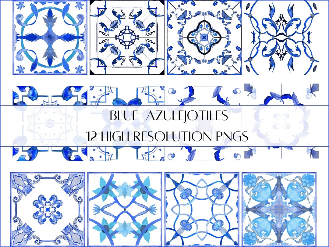 Azulejos Portuguese Clip Art,watercolor Blue Squere Vintage Tiles ...