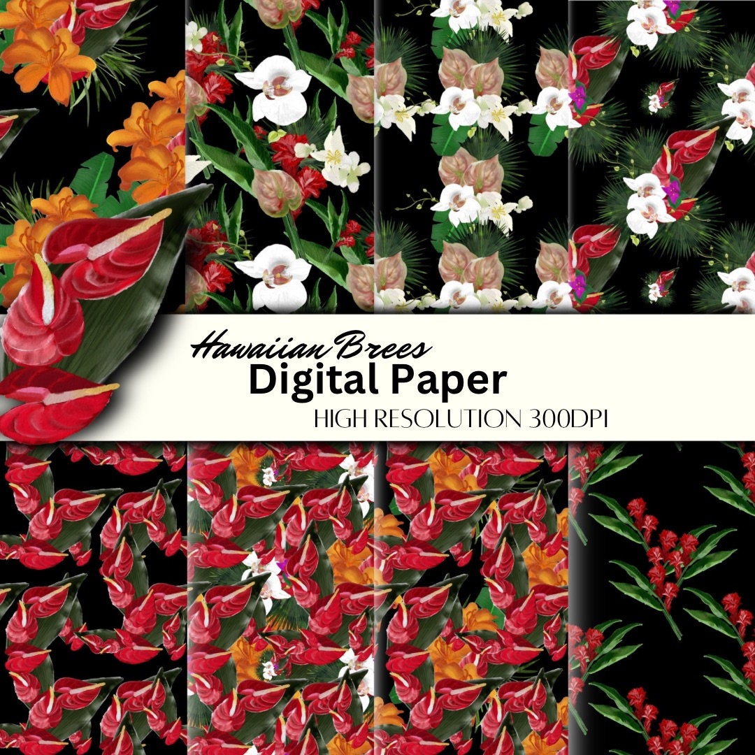 Tropical Watercolor Floral Digital Papers,hawaiian Printable Scrapbook ...