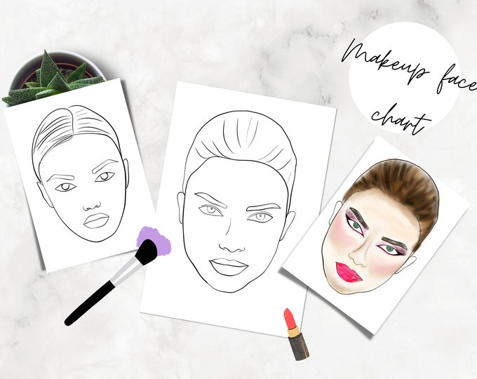 Makeup Face Chart, Printable Makeup Practice Sheets, Makeover Form, Digital Instant Download ...