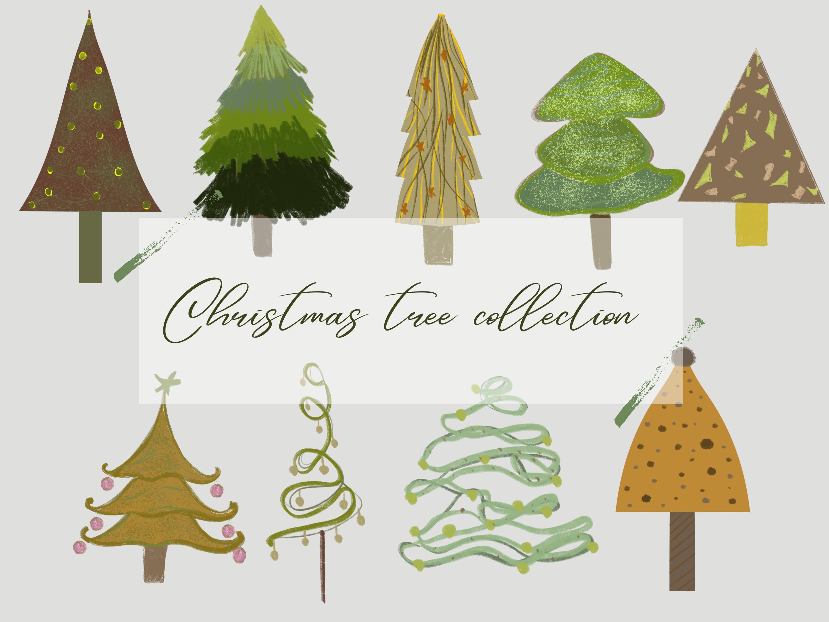 Boho Christmas Tree Clip Art Png, Simple for Holiday Decoration ...
