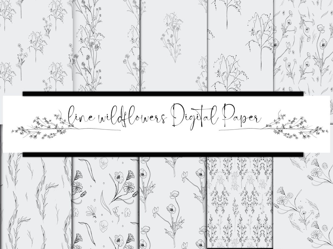 Floral Boho Digital Paper,botanical Printable Papers,line Art Set ...