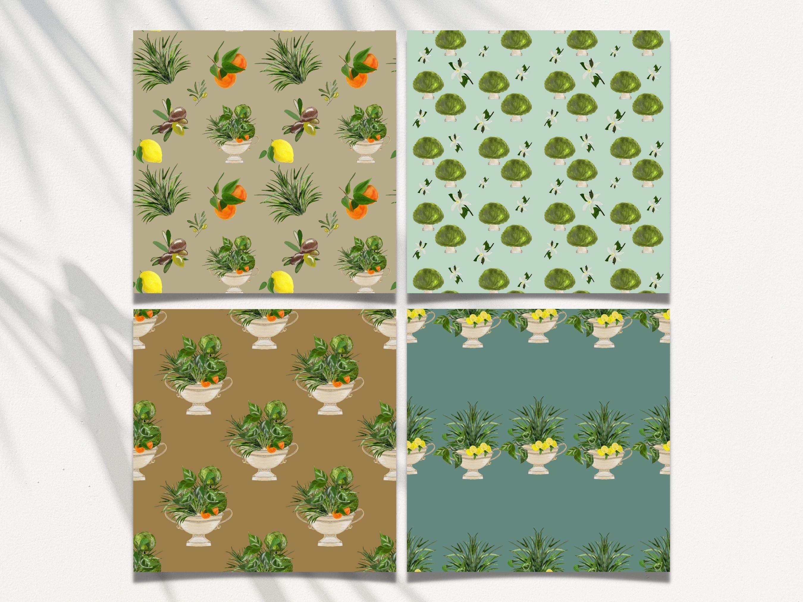 Watercolor Topiary Garden Seamless Digital Paper.tropical Scrapbooking ...