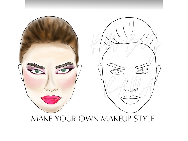 Facechart Blank A4 Digital,makeup Practice Sheets, Realistic Traceable ...
